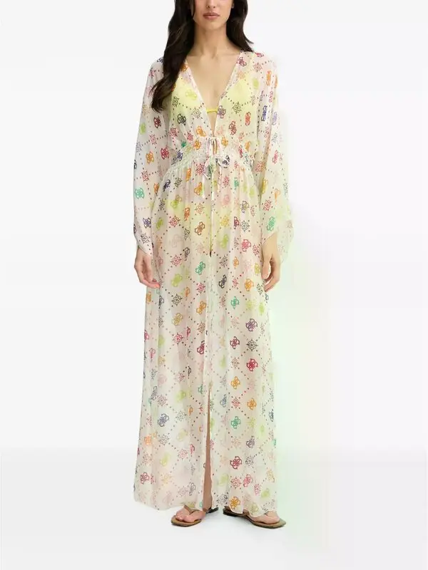 Guess Monogram Print Smocked Waist Kimono - White