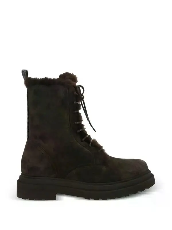 Brunello Cucinelli Shearling-trim Combat Boots - Brown