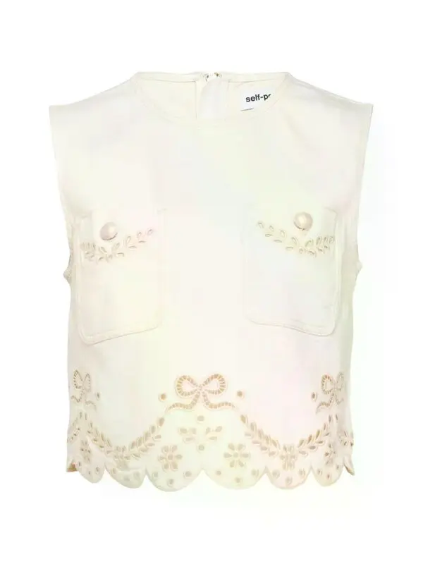 SELF-PORTRAIT Broderie Anglaise Scalloped Hem Top