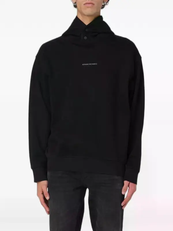 Emporio Armani Logo-print Press-stud Hoodie - Black