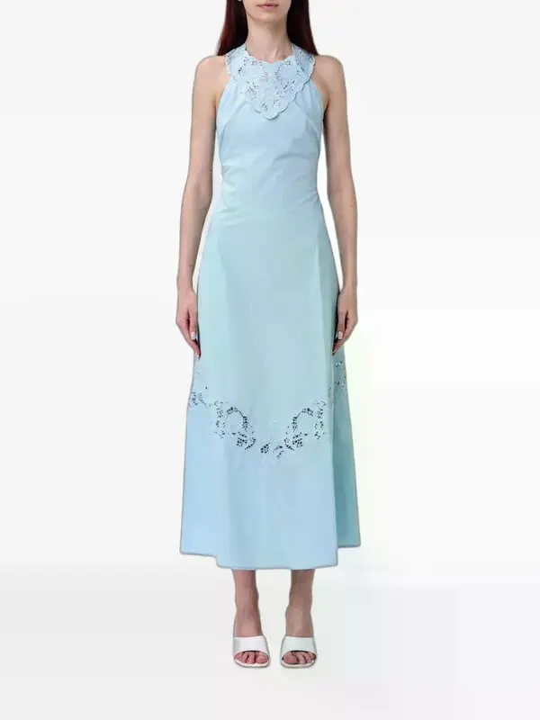 TWINSET Broderie Anglaise Halterneck Midi Dress - Blue