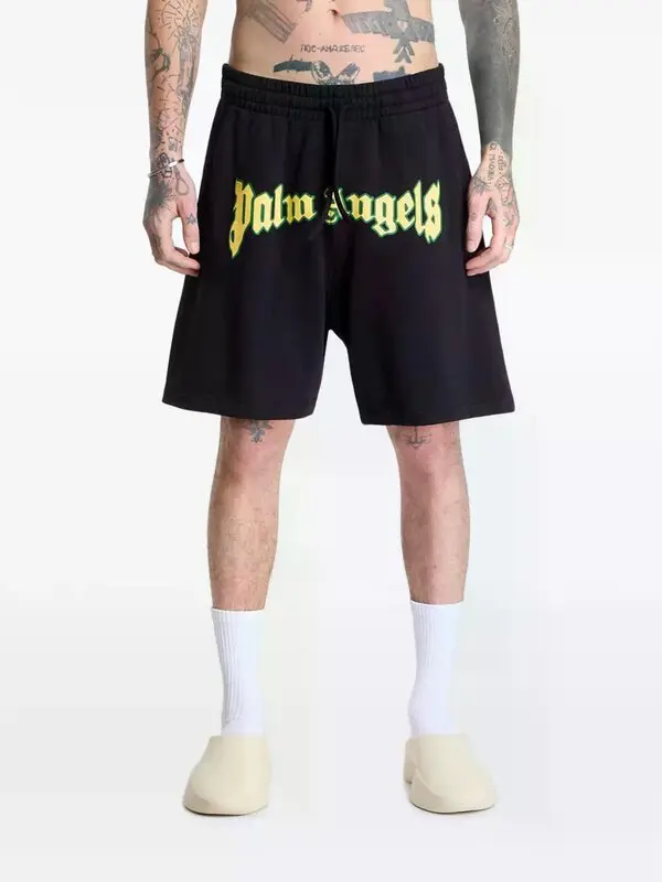 Palm Angels Outline Logo Drawstring Shorts - Black
