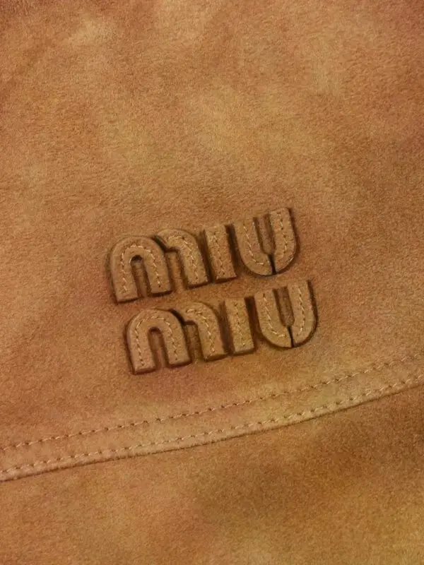 Miu Miu Leather Debossed Logo Bomber Jacket