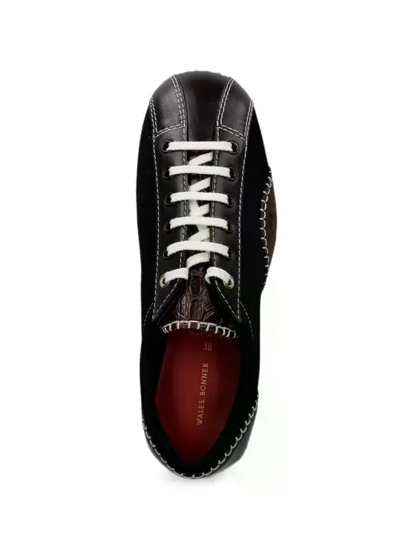 WALES BONNER Paris Contrast-stitch Leather-panelled Sneakers - Black