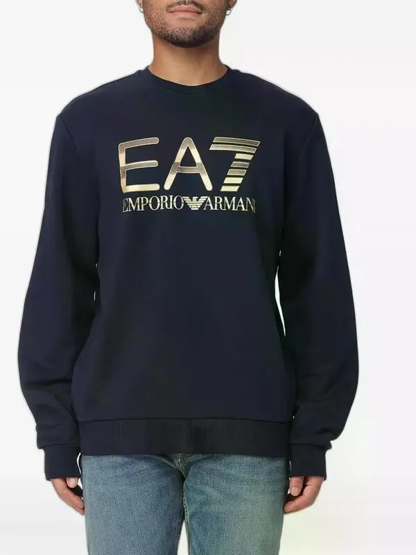 EA7 Logo Print Crew Neck Sweater - Blue