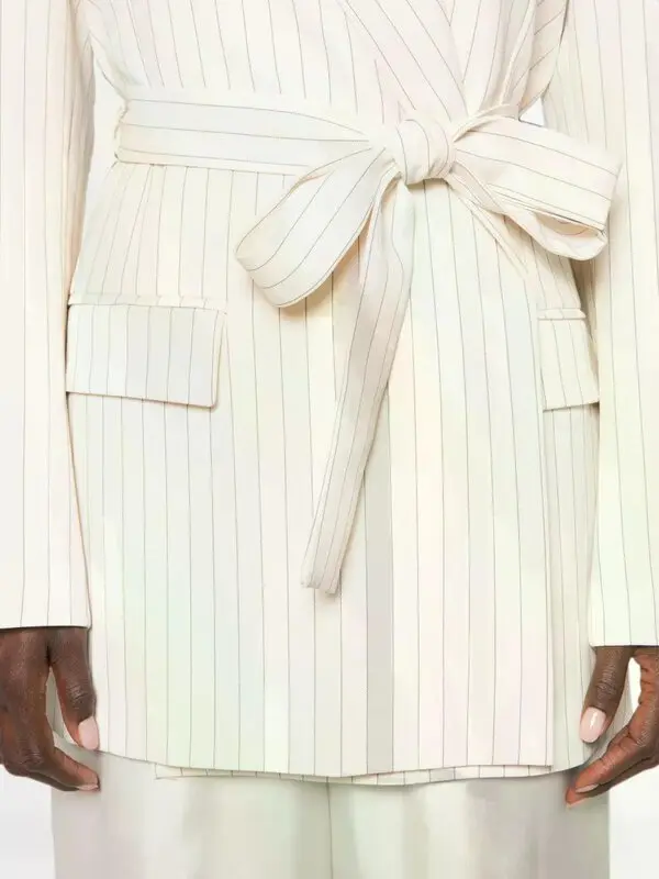 VICOLO Pinstripe Pattern Belted Blazer