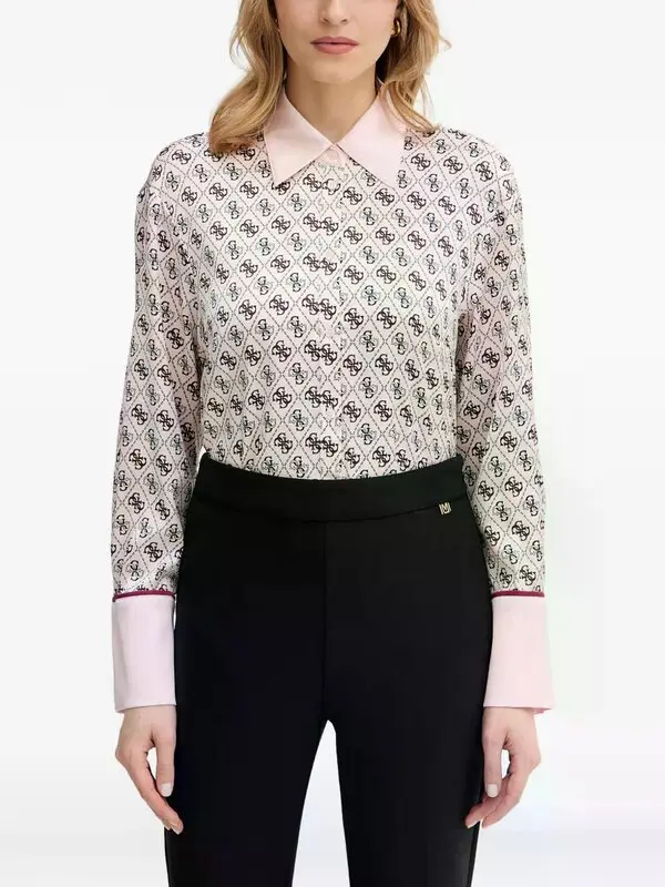 Guess Monogram Print Long Sleeve Shirt - Pink