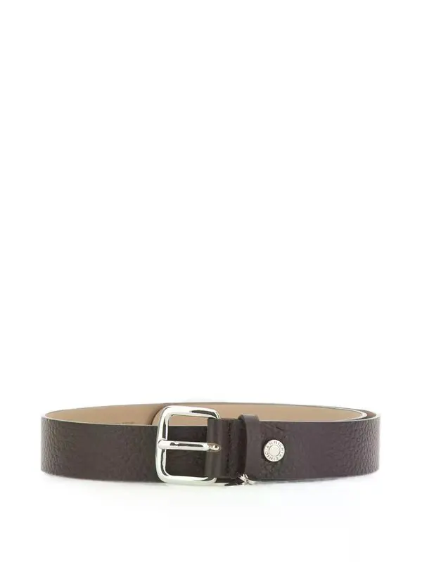 GIANNI CHIARINI Grained Leather Belt With Logo Charm - Brown