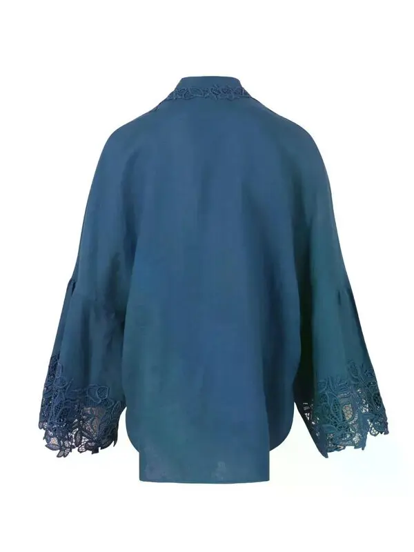 Ermanno Scervino Lace-trimmed Bell-sleeve Blouse - Blue