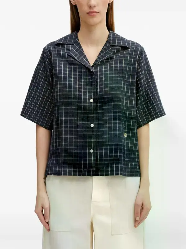 WALES BONNER London Bowling Check-print Short-sleeve Shirt - Blue