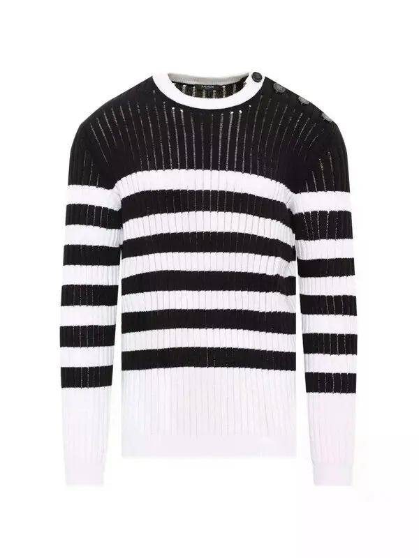 Balmain Marinière Ribbed-knit Sweater - Black