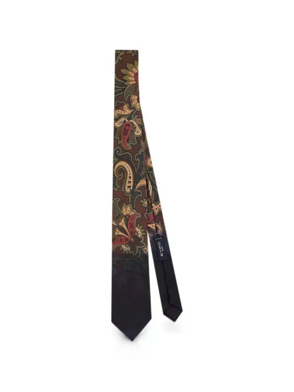 Etro Silk Tie With Floral Paisley Motif - Brown