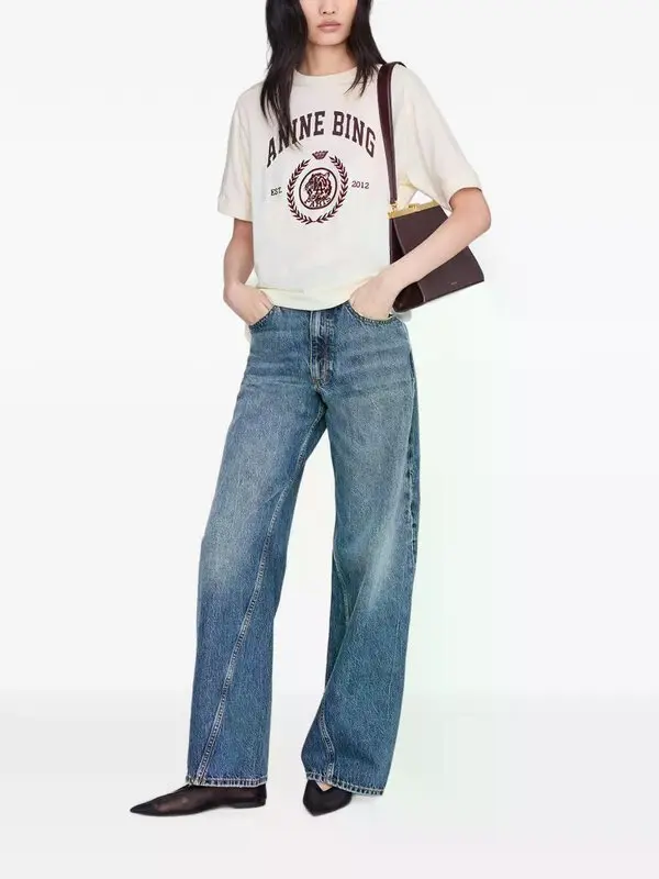ANINE BING Jaylin Collegiate Cream T-shirt