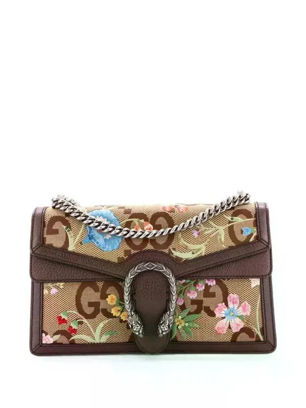 Gucci Dionysus Embroidered Jumbo Gg Canvas Small Shoulder Bag - Brown