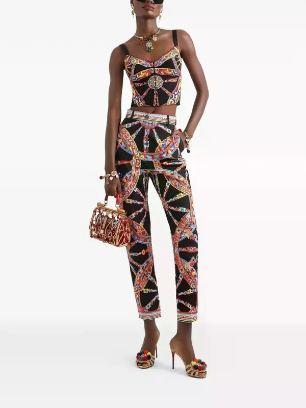 Dolce & Gabbana Carretto-print Poplin Trousers - Black