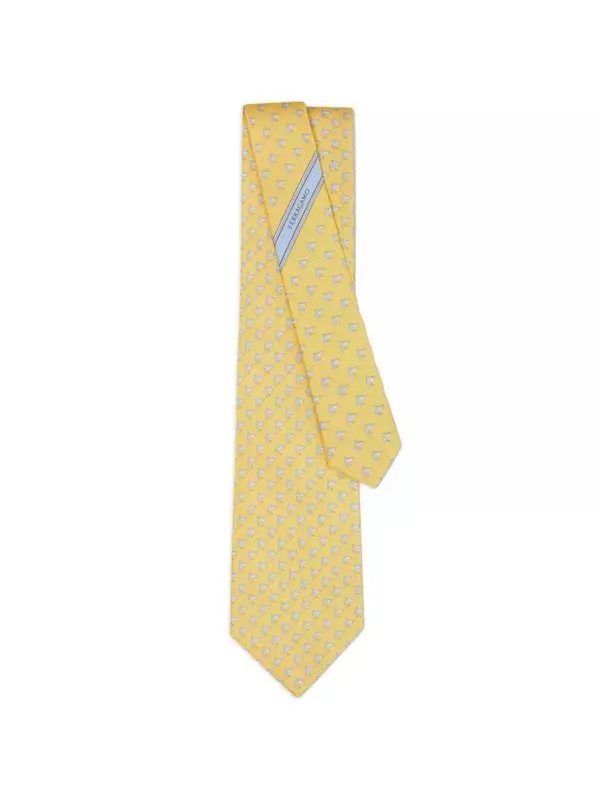 FERRAGAMO Silk Shark Print Neck Tie - Yellow