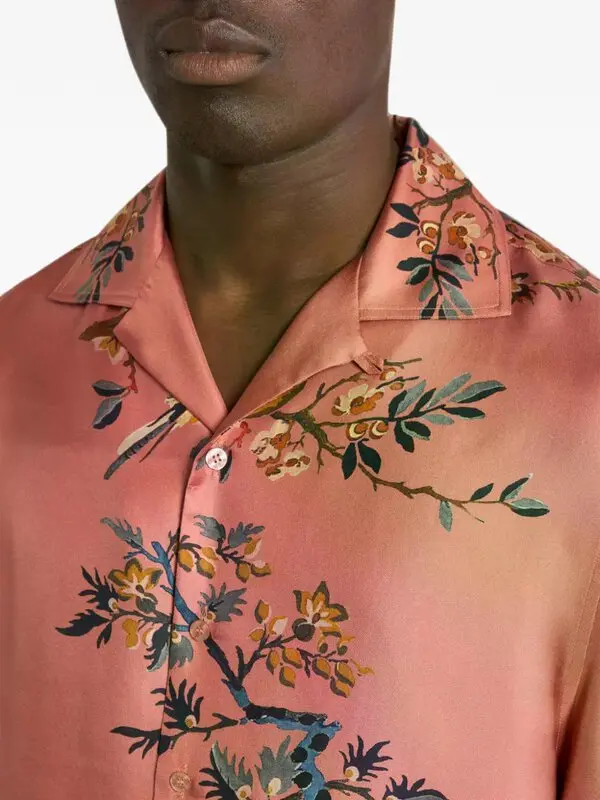 Etro Silk Bowling Shirt With Placed Flower And Animal Print - Pink