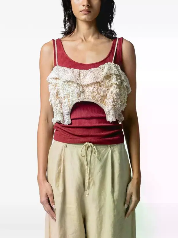 MULLER OF YOSHIOKUBO Filigree Ruffled Crop Top - Neutrals