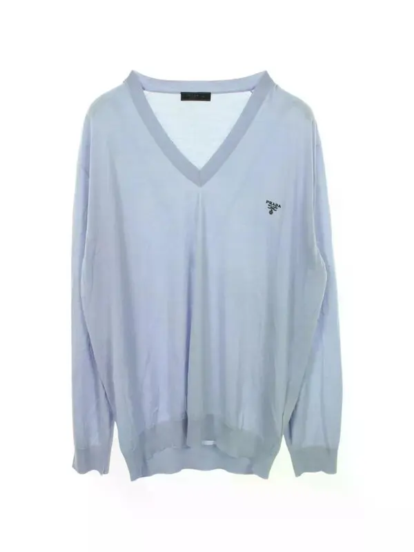 Prada Wool V-neck Logo Embroidered Sweater