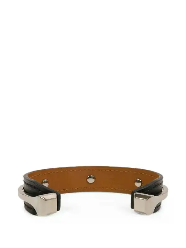 Hermès Leather Open Cuff Bracelet - Silver