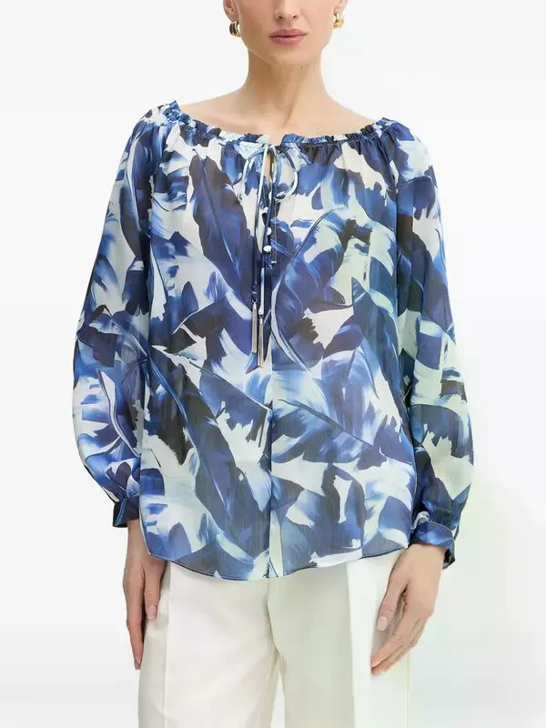 Guess Leaf Print Ruffled Blouse - Blue