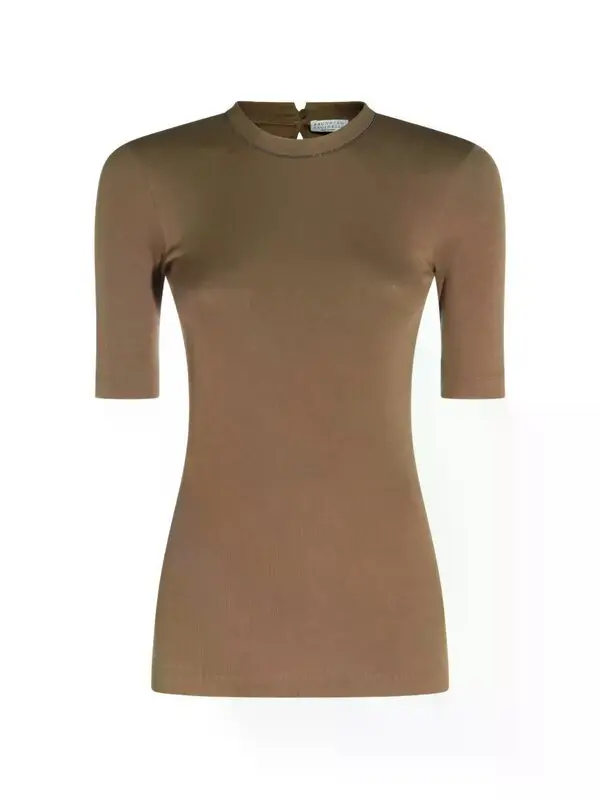 Brunello Cucinelli Monili Trim Ribbed High Neck T-shirt - Brown