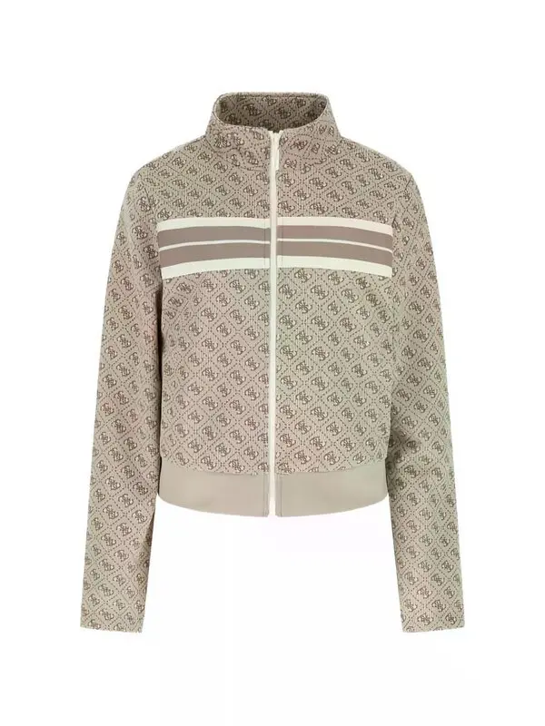 Guess Monogram Print Zip-up Sweatshirt - Neutrals