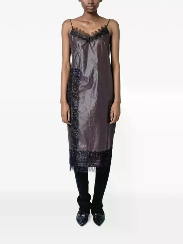 MULLER OF YOSHIOKUBO Lace-trimmed Faux-leather Midi Dress - Brown
