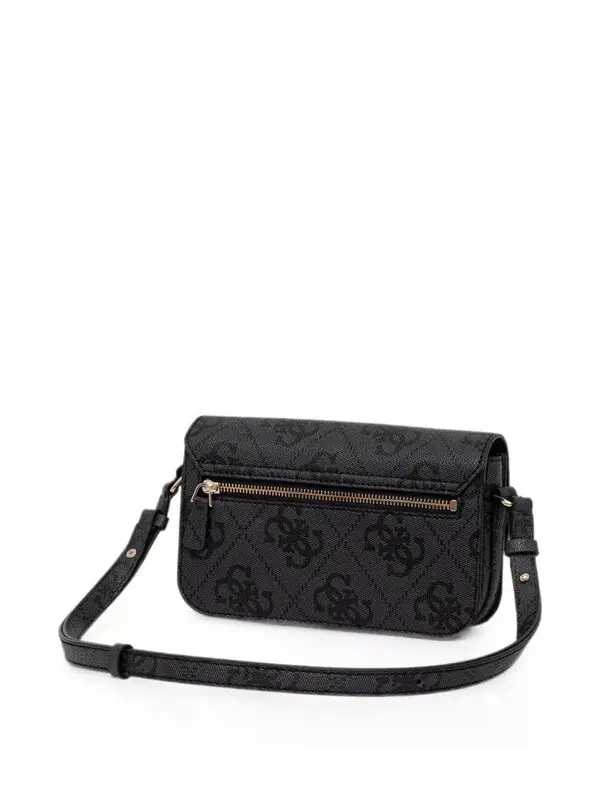 Guess Monogram Pattern Horsebit Detail Crossbody Bag - Black