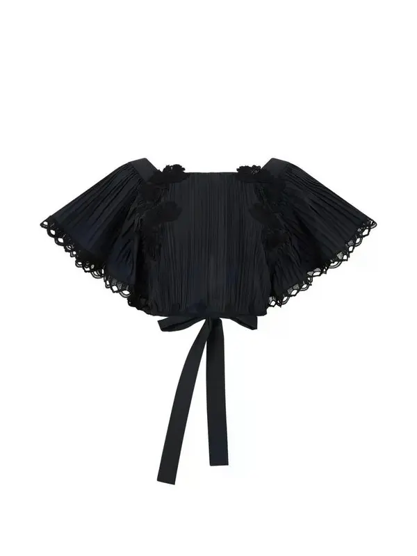 Alberta Ferretti Pleated Floral Appliqué Top - Black