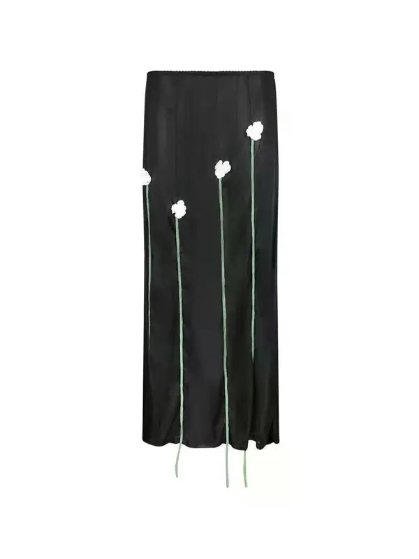 Moschino Floral Appliqué Longline Maxi Skirt - Black