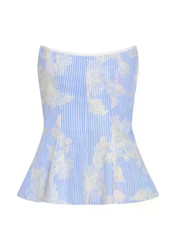 MARKARIAN Lola Floral-embroidered Strapless Top - Blue