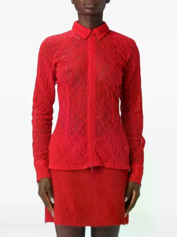 MSGM Lace Zip-up Shirt - Red