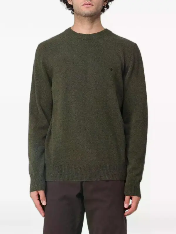 BROOKSFIELD Crew Neck Sweater With Contrast Elbow Patches - Green