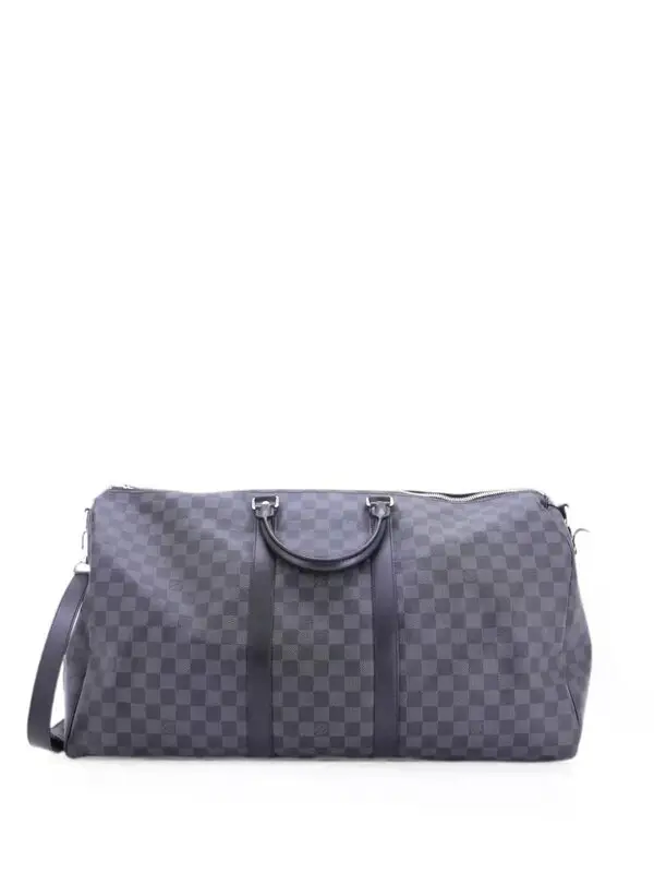 LOUIS VUITTON Keepall Bandouliere Damier Graphite 55 Travel Bag - Black