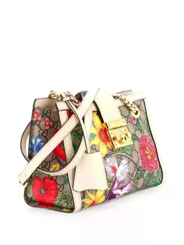 Gucci Padlock Chain Tote Flora Gg Coated Canvas Small Shoulder Bag