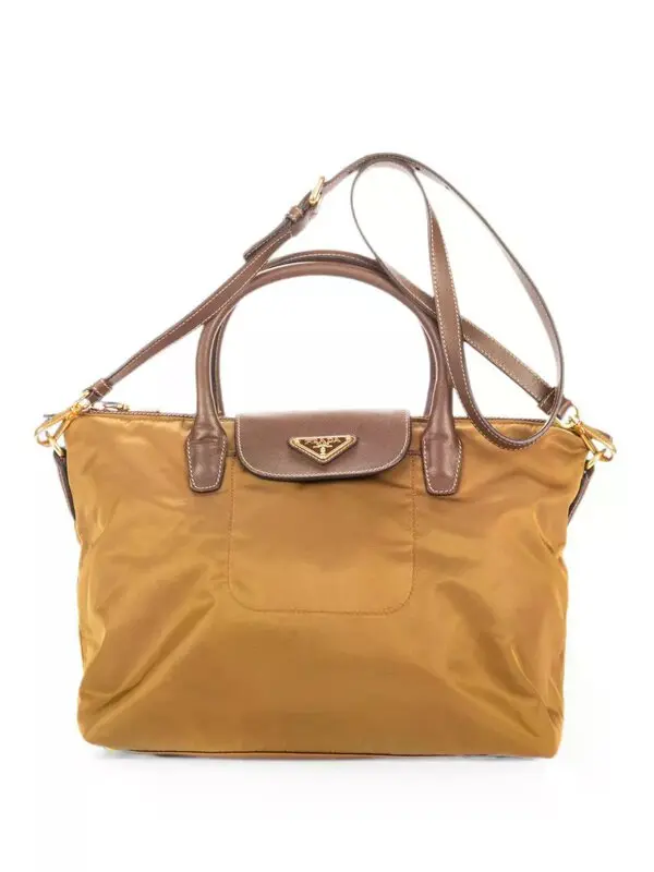 Prada Triangle Logo Tote Bag - Brown