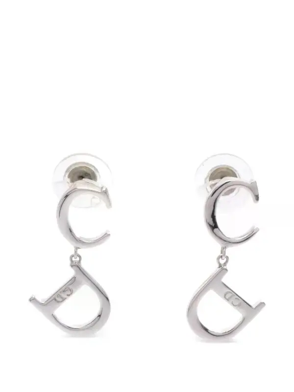 Dior Cd Logo Drop Earrings - Silver