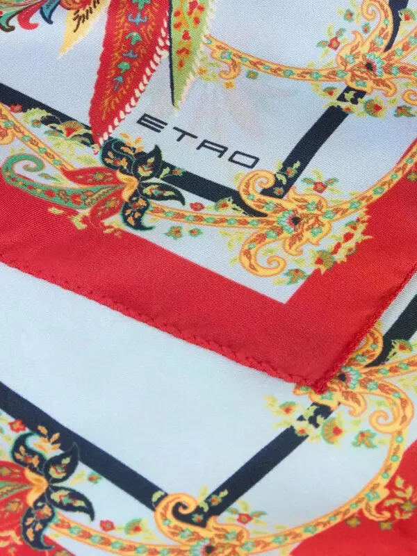 Etro Silk Pocket Square With Parrot And Paisley Print - Blue