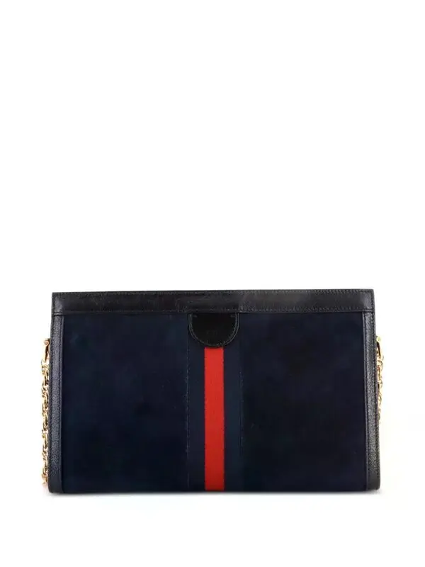 Gucci Ophidia Chain Embroidered Suede Medium Shoulder Bag - Blue