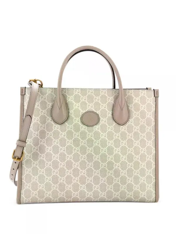 Gucci Interlocking G Tote Gg Coated Canvas And Leather Small Satchel - Neutrals