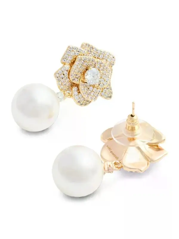 SELF-PORTRAIT Crystal-embellished Faux Pearl Drop Earrings - Gold