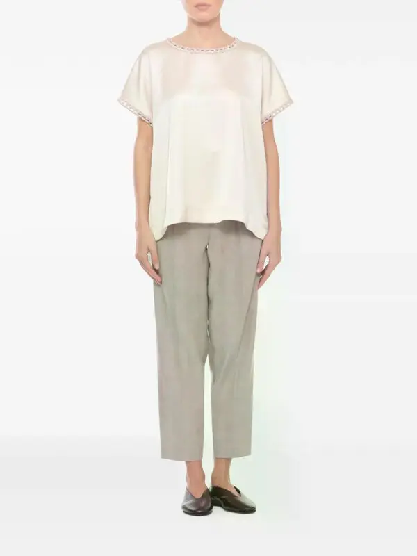 D.exterior Crochet-trim Satin T-shirt