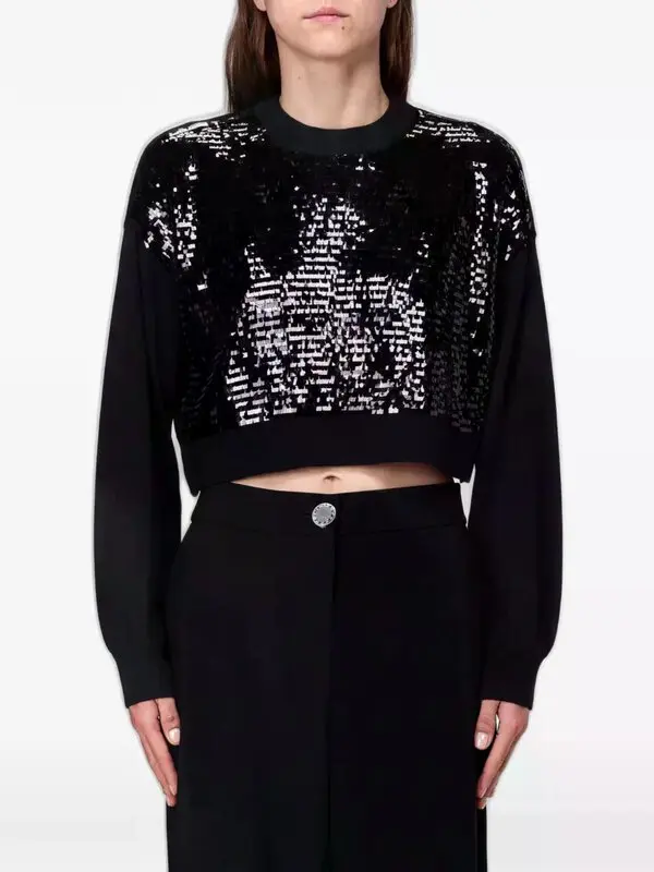 Emporio Armani Sequin-embellished Crew Neck Sweater - Black
