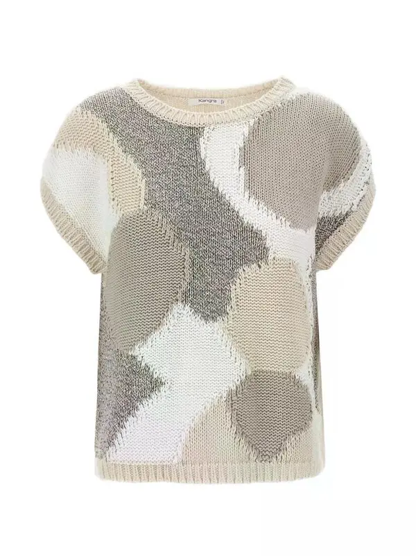 KANGRA Sequin Embellished Patchwork Sweater - Neutrals