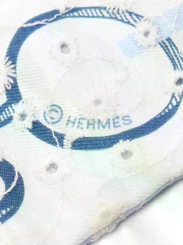 Hermès 2000s Twilly Do Re Boucles Broderie Anglaise Ribbon Scarf - Blue
