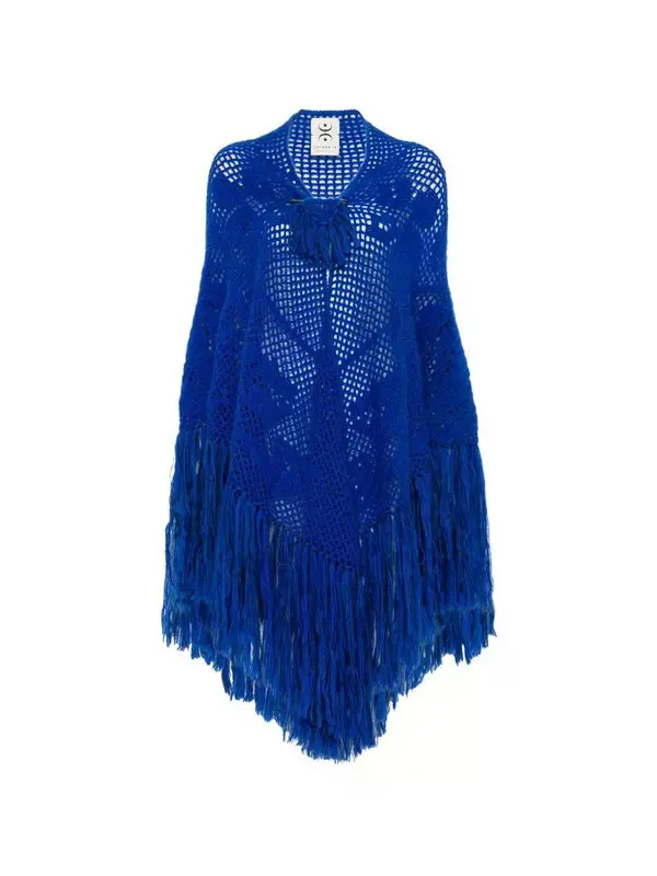 CHIARA IS Peony Crochet-knit Fringed Poncho - Blue