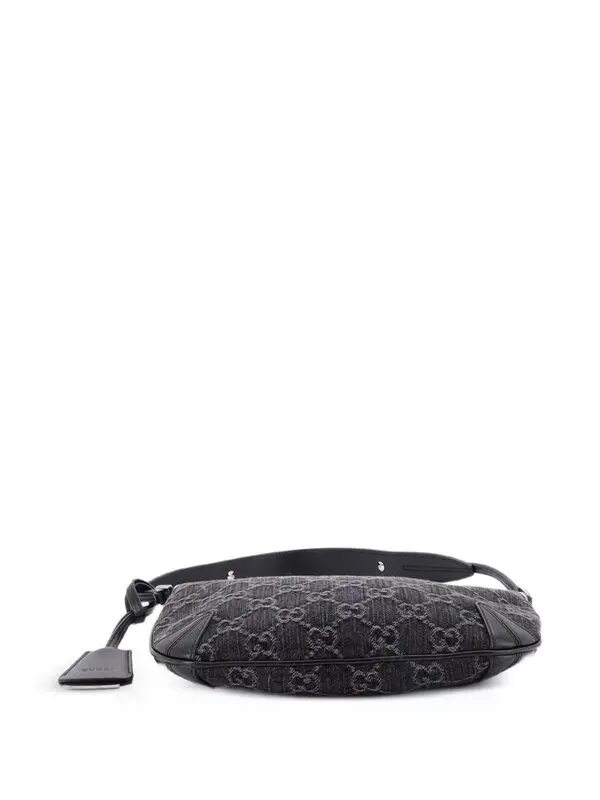 Gucci Horsebit Slim Gg Denim Shoulder Bag With Leather Accents - Black