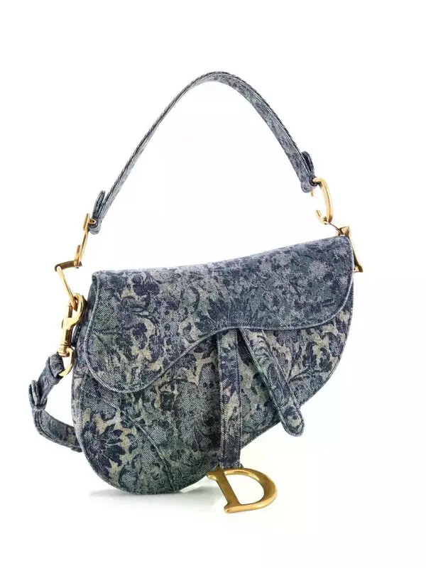Dior Saddle Handbag In Printed Denim