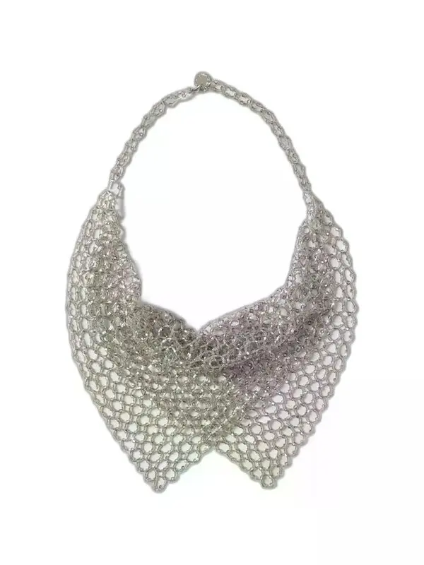Emporio Armani Tone Bead-embroidered Mesh Necklace - Silver